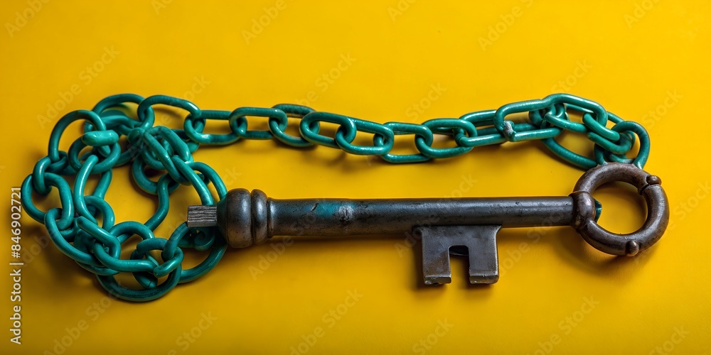 Key with flail on yellow background, wallpaper, AI generated background ...