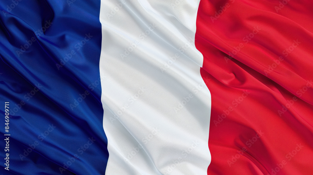 High-quality, detailed French flag with vibrant blue, white, and red colors, featuring realistic ...