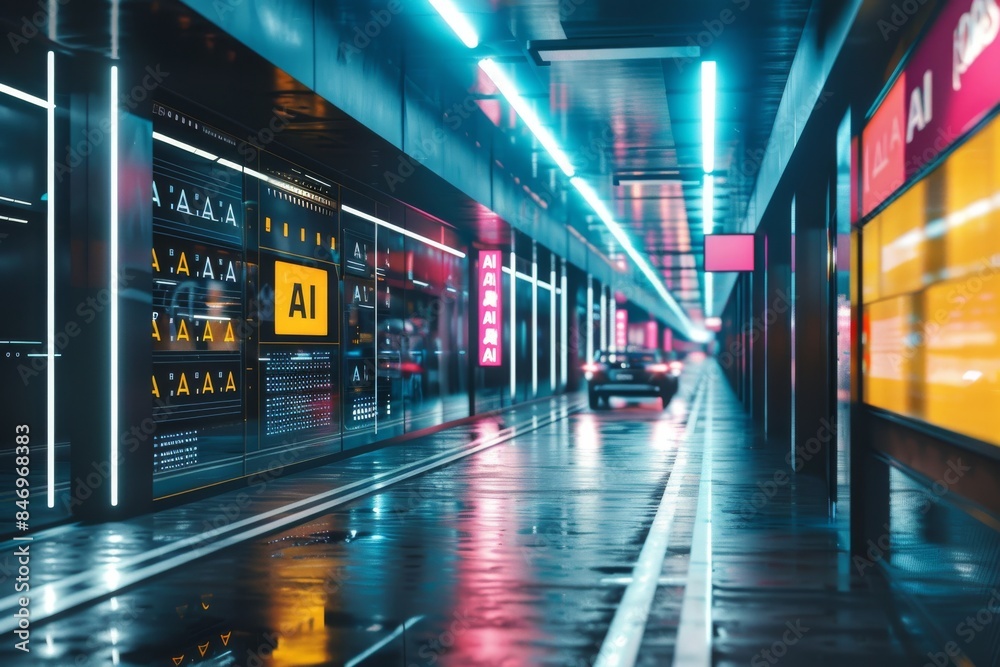 AI light trails in futuristic city, digital art, technology innovation ...