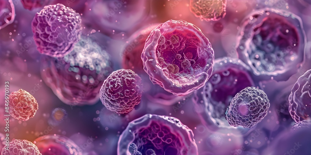 Microscopic image of tumor cells in esophageal cancer sample with ...