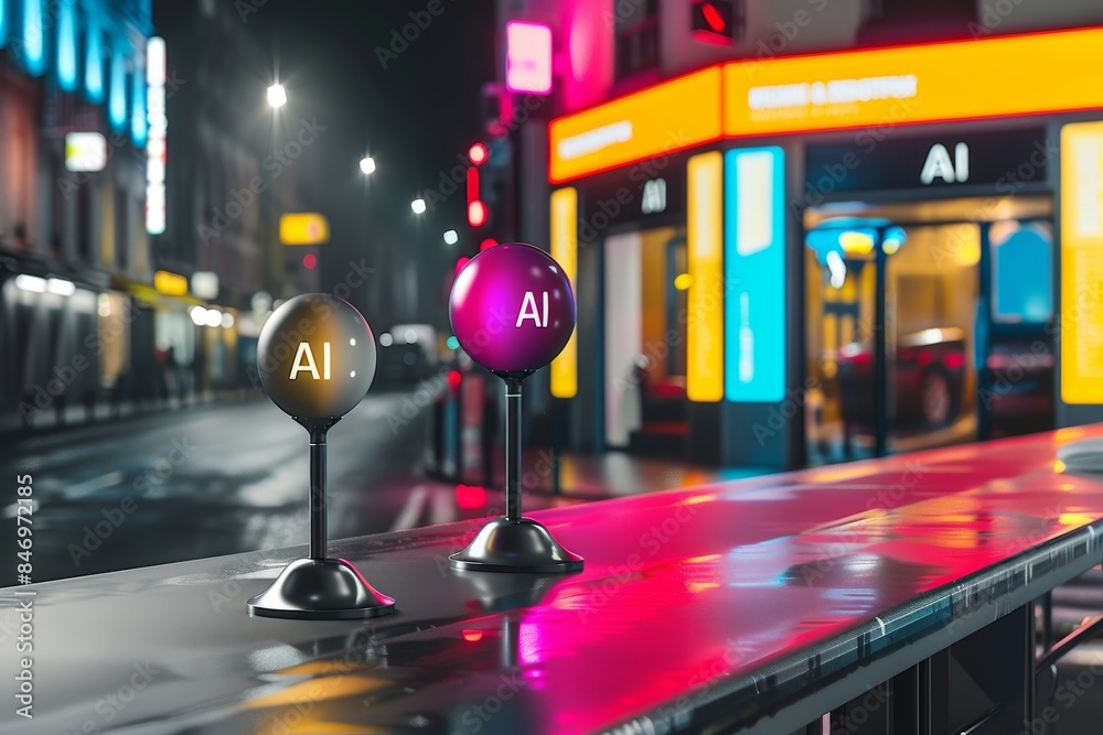 AI signs in neon city, digital art, technology innovation, artificial ...
