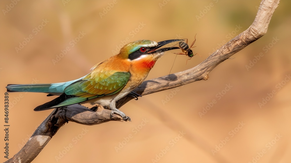 Whitefronted Beeeater Merops bullockoides with an insect as a prey ...