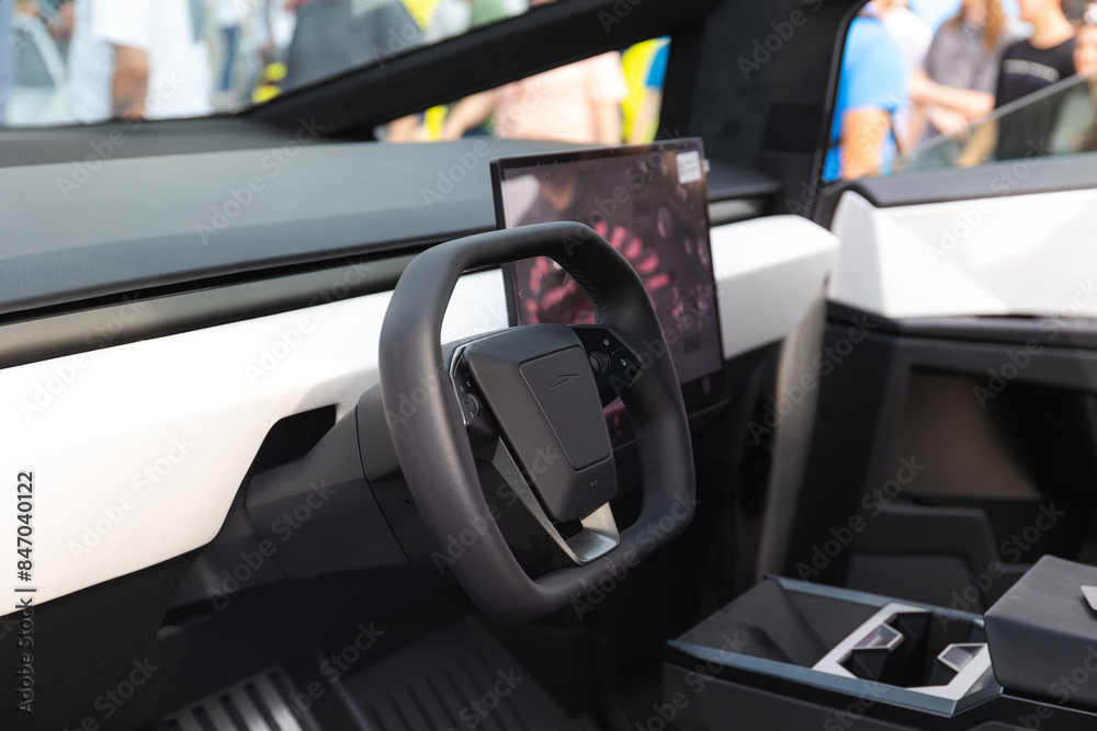 Tesla cybertruck interior dashboard Detail. Stock Photo | Adobe Stock