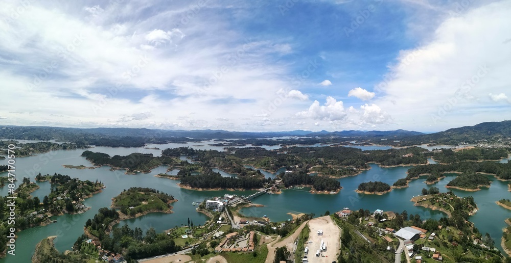 Beautiful viewpoint looking out to bays of water and tropical Islands ...