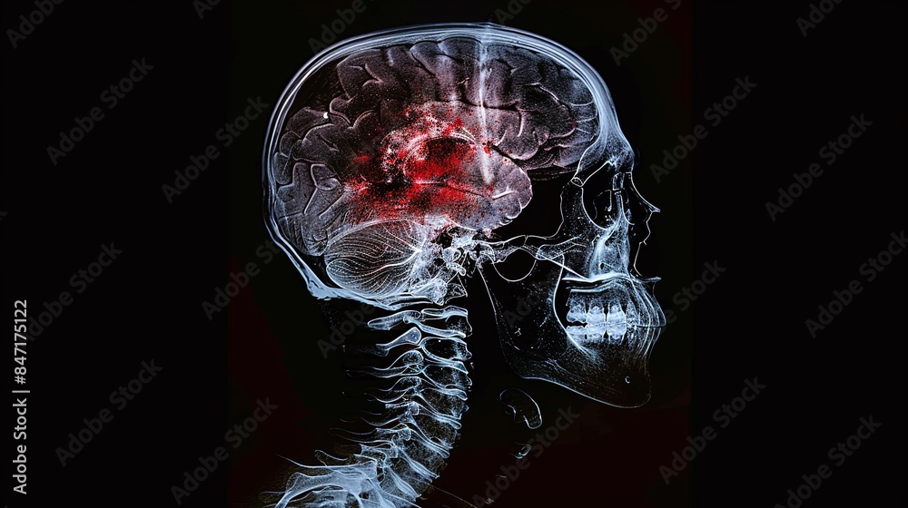 Gunshot wound with traumatic brain injury shown as metallic foreign ...