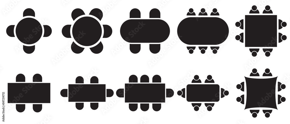 Table Seating Arrangement Icons for an Event - Clipart Outline ...