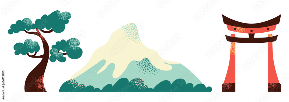Japanese art and culture set. Set of Japanese travel icons. Symbols of ...