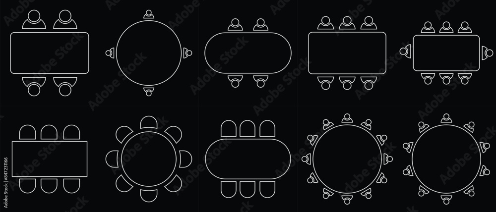 Table Seating Arrangement Icons for an Event - Clipart Outline ...