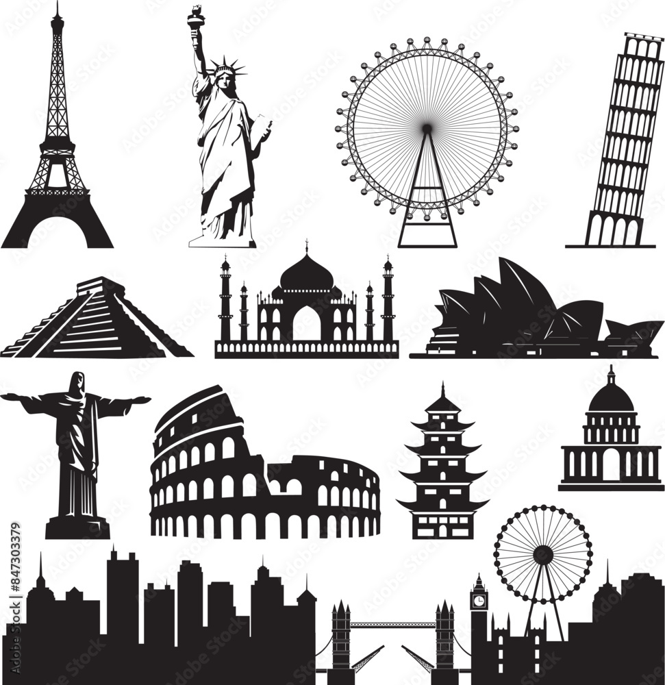 Landmark svgs, colosseum, eiffel tower, Sydney opera house, Big Ben ...