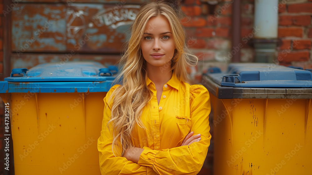Sure, here is a sentence describing a portrait image: Smiling blonde ...
