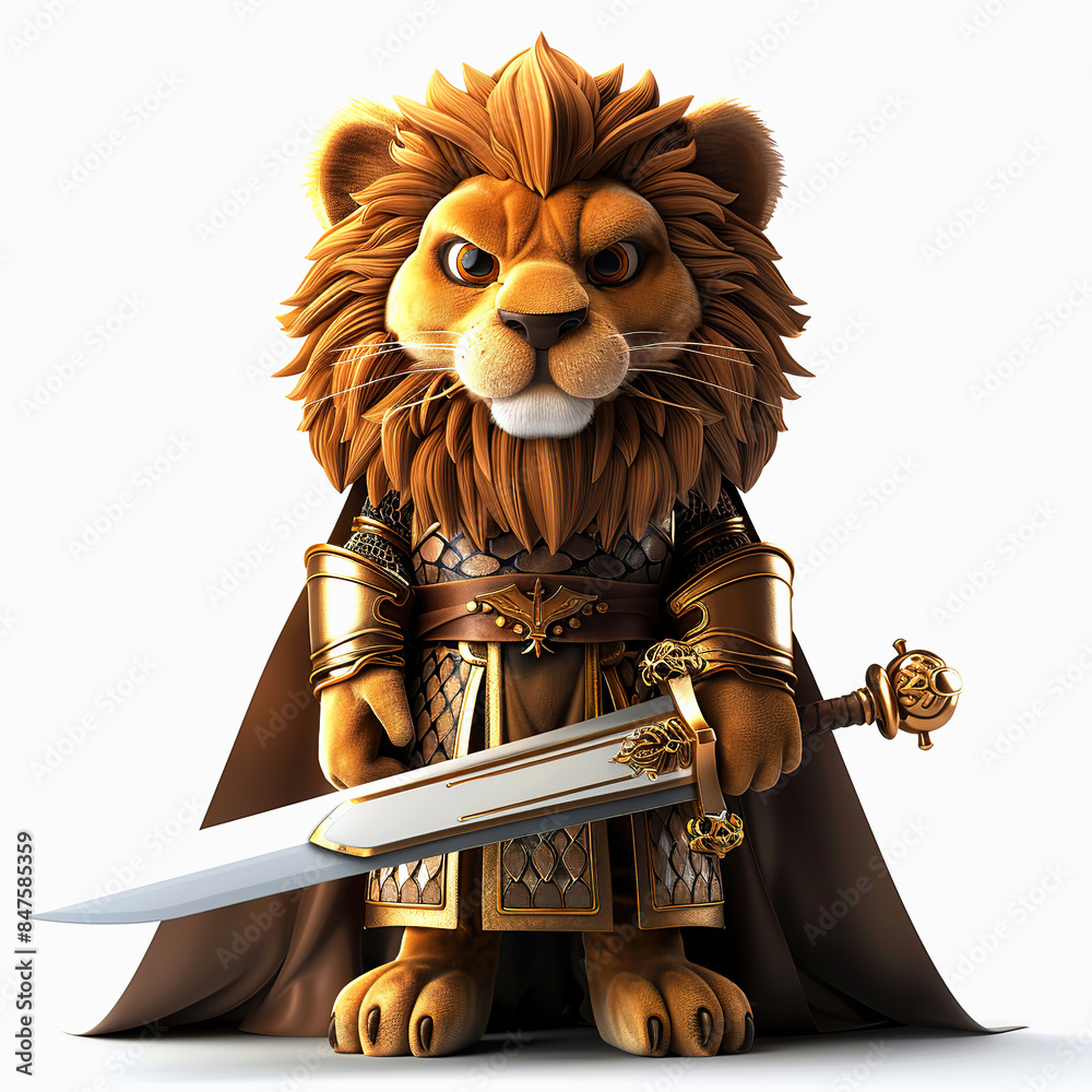 Powerful Lion warrior cartoon with weapon isolated on white background ...