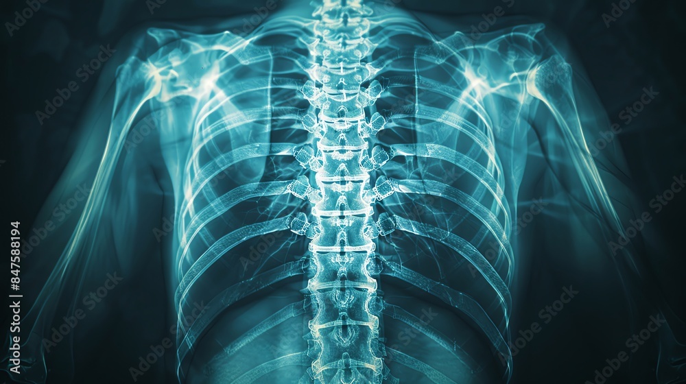 Xray of human ribs, showcasing rib structure and alignment, clinical ...