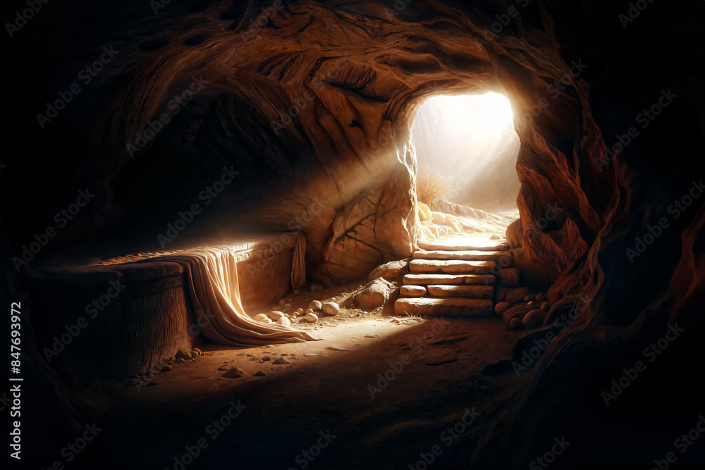The empty tomb, with the stone rolled back - Easter story - Jesus Tomb ...