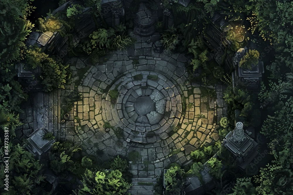 DnD Battlemap Moonlit Ruins Battlemap Stylized. Stock Illustration ...