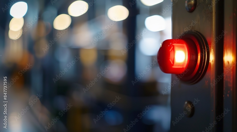 Close-up of emergency stop button in factory, no people, safety-focused ...