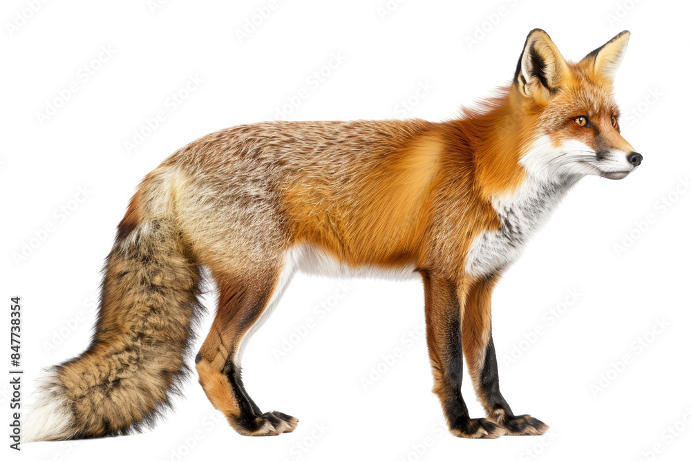 High-quality image of a red fox standing in profile, showcasing its ...