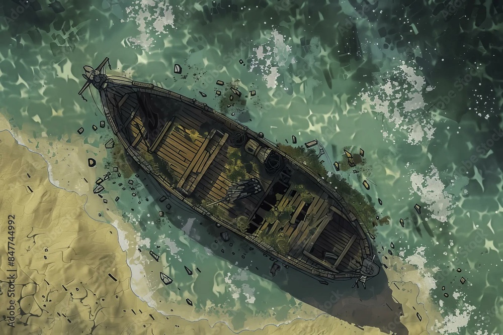Ilustración de Stock DnD Battlemap Pirate shipwreck battlemap. A ...