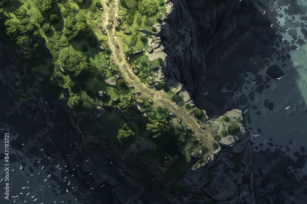 DnD Battlemap Windswept Cliff Path - A Treacherous Journey Stock ...