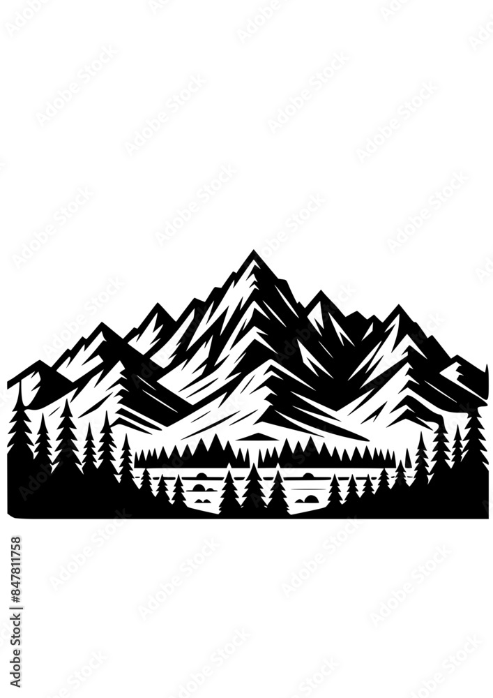 Vector de Stock Mountains Landscape SVG, Forest SVG, Northern Lights ...