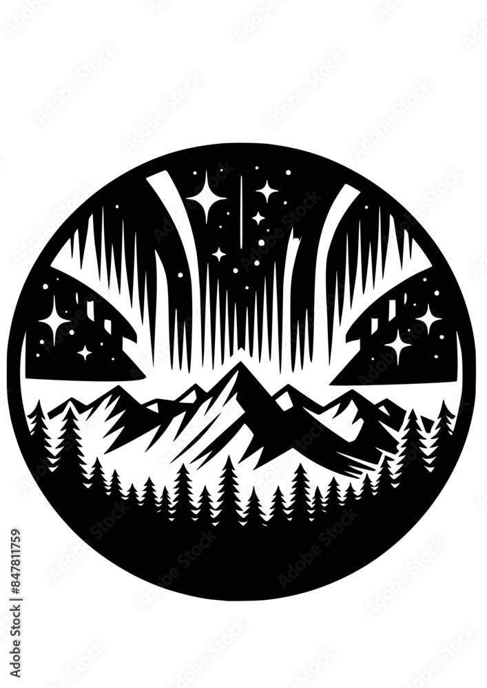 Стоковий вектор Mountains Landscape SVG, Forest SVG, Northern Lights ...