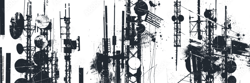 Telecoms towers set, 4g wireless, transmission, telecommunication ...