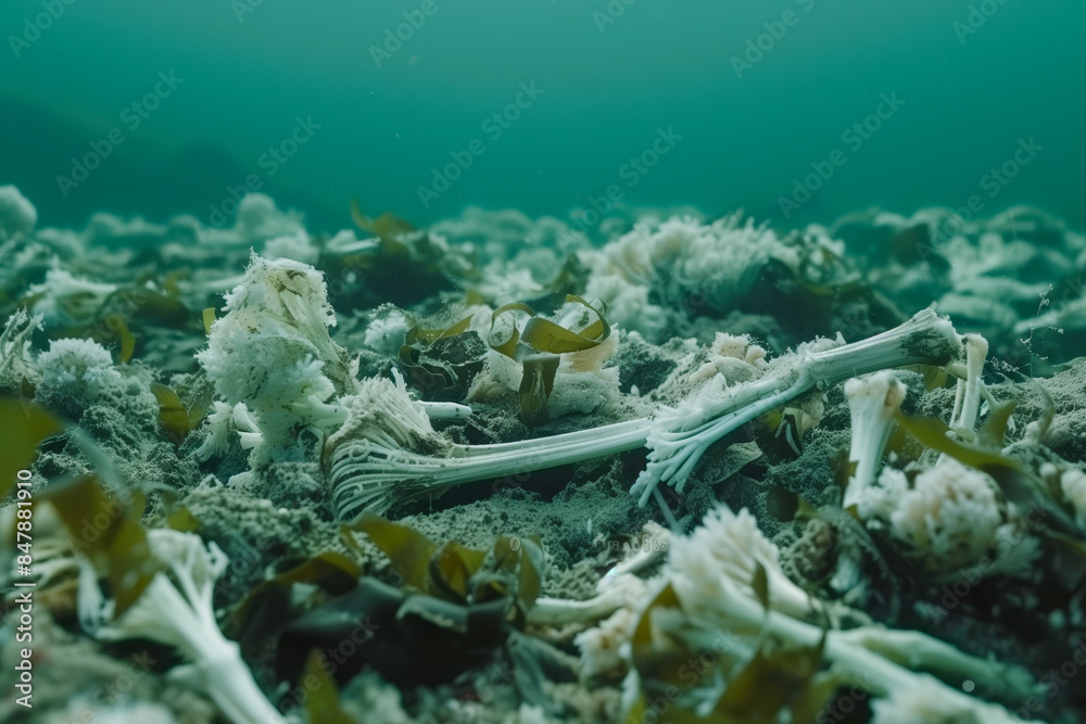 Dead coral reef, with bleached and lifeless coral skeletons lying on ...