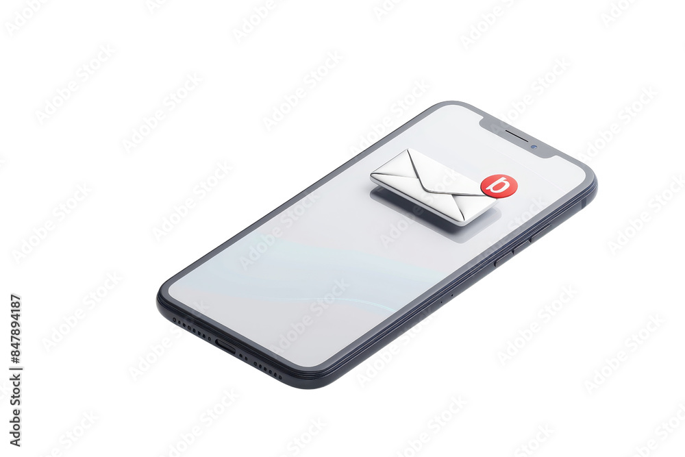 Smartphone on a transparent background. displaying an email ...