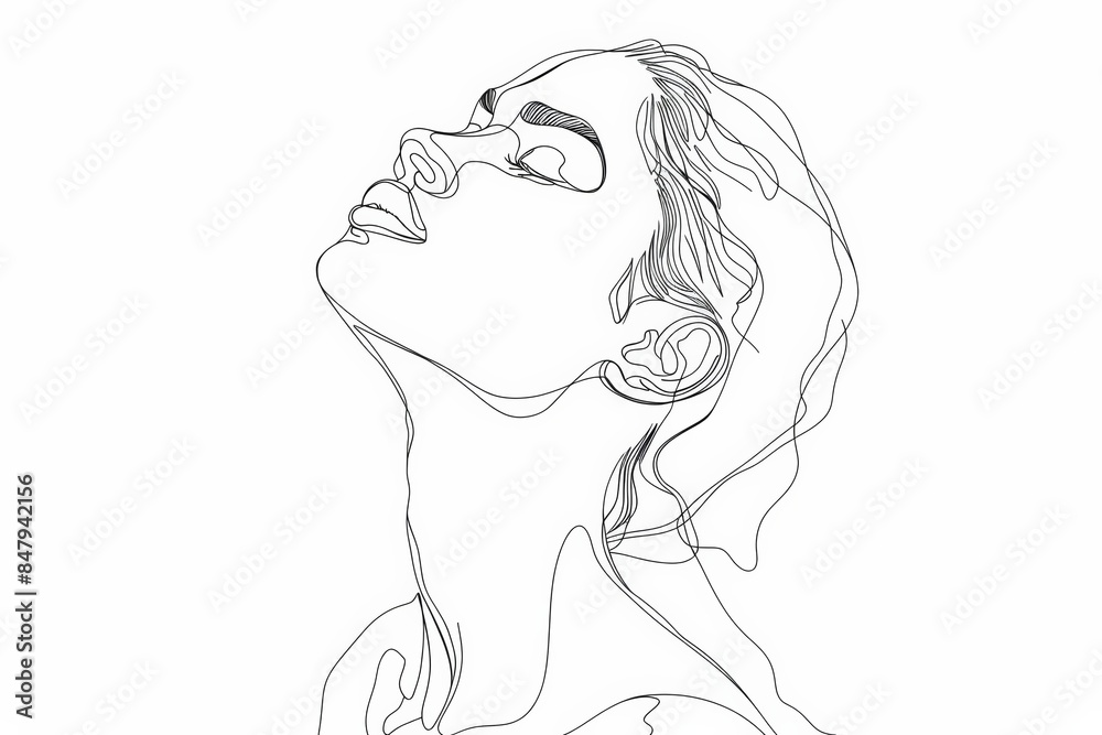 beautiful young girl female profile silhouette with long hair black ink ...