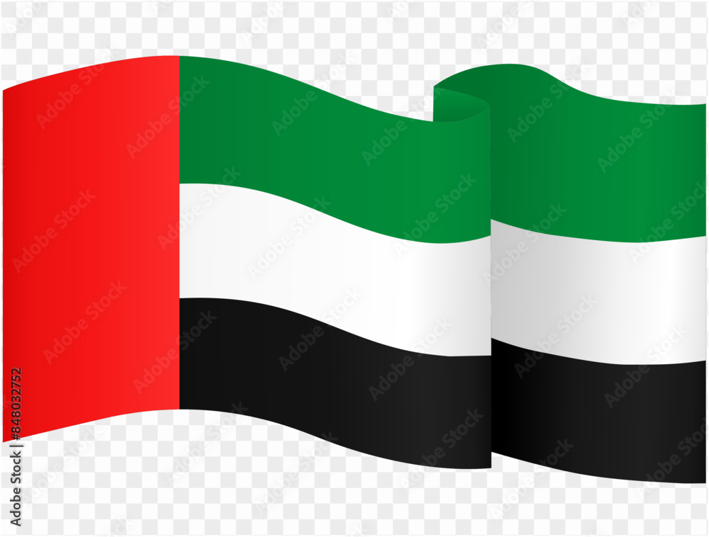 United Arab Emirates or UAE flag wave isolated on png or transparent ...