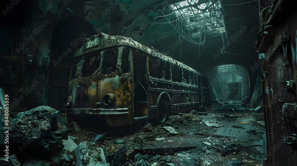 Abandoned Bus Overrun with Industrial Decay and Crawling Creatures in ...
