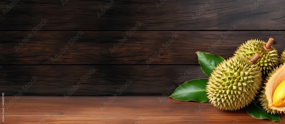 Durian king of fruits for summer place on wooden. Creative banner ...