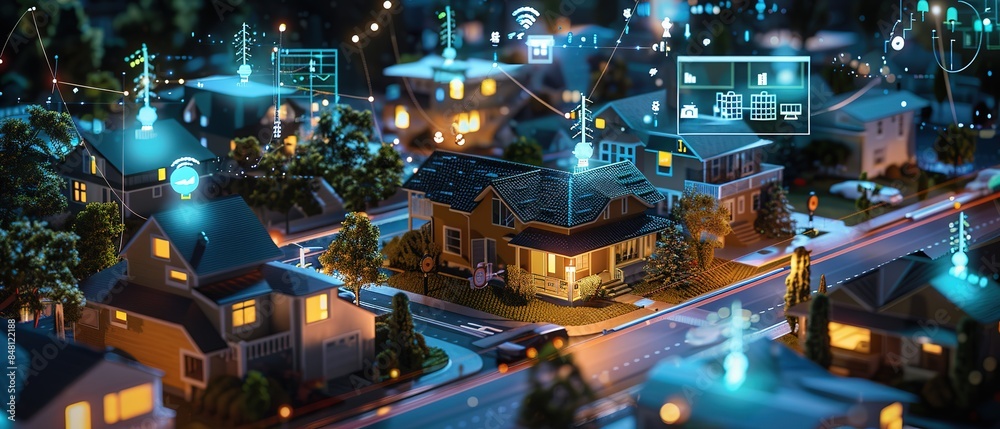 Conceptual visualization of a smart home in a small town with connected ...