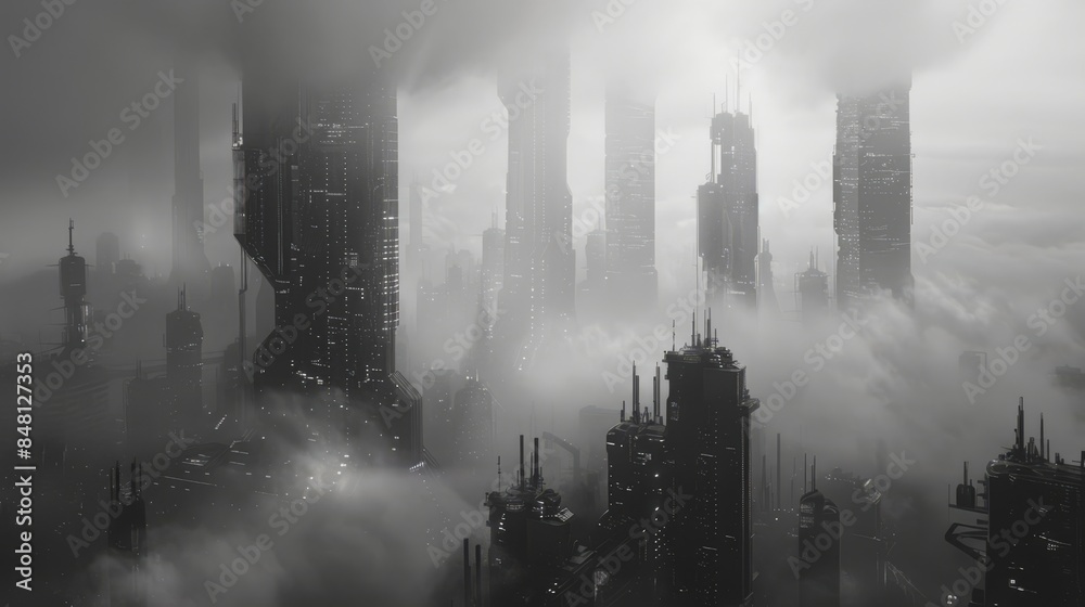 Ilustración de Stock Some futuristic buildings in a somewhat run down ...