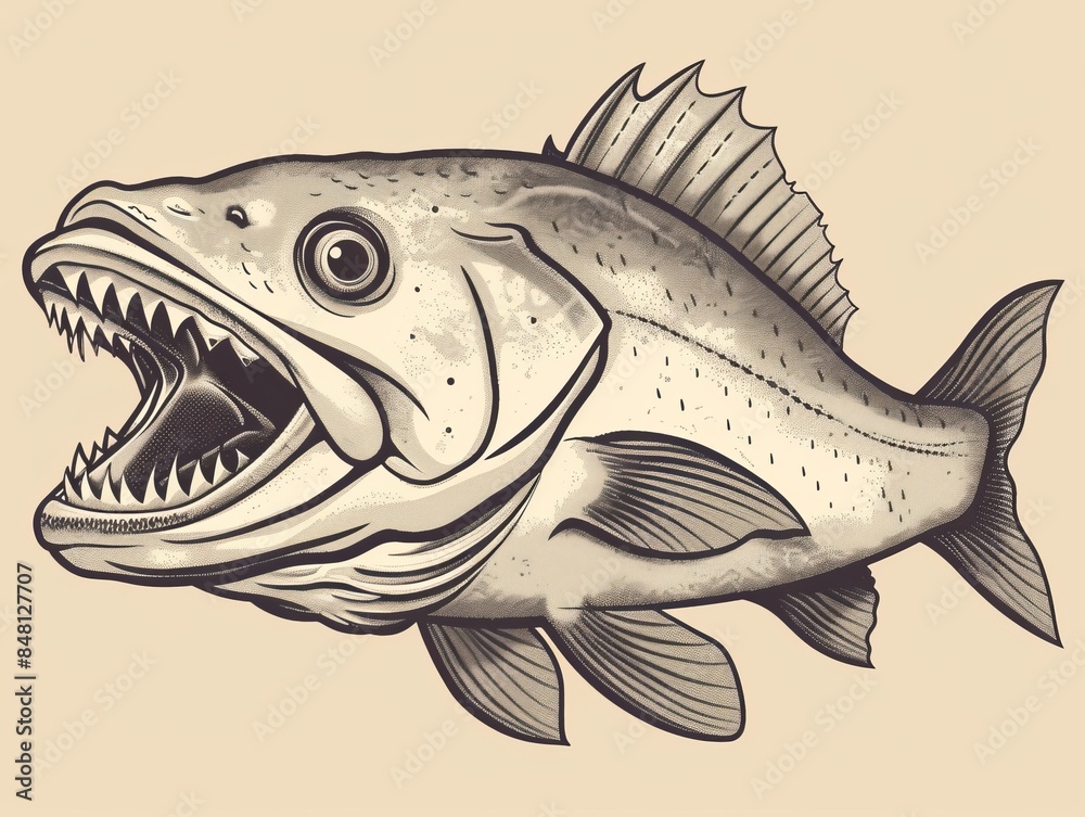 Supersimple minimalist clean line art of a friendly cod fish who smiles ...