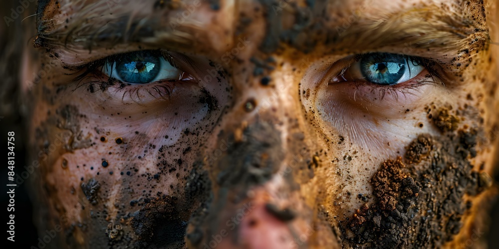 Closeup photo of persons dirty face suitable for editorial or ...