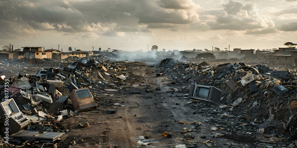 Comparison of electronic waste dump and African wilderness. Concept ...