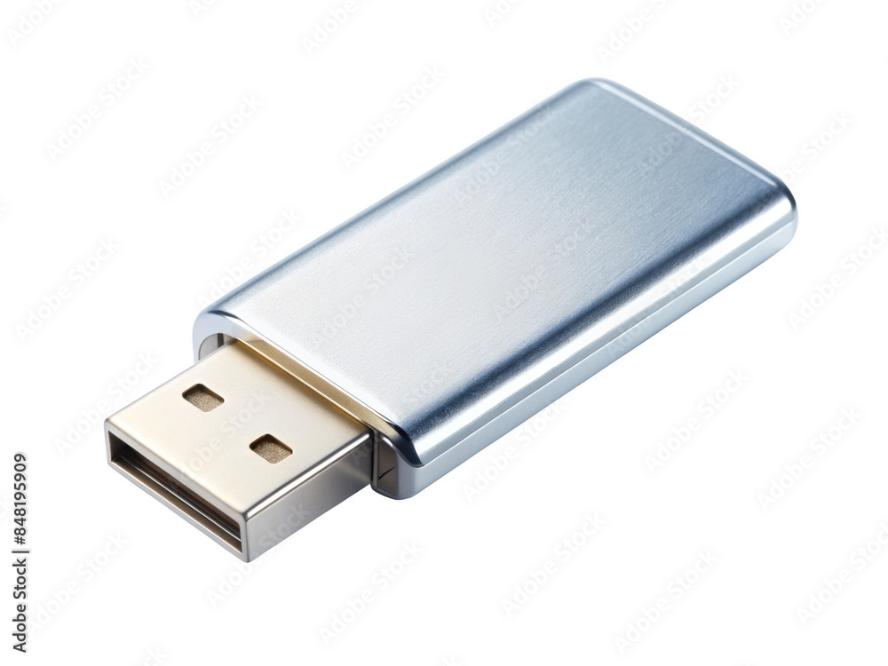 Silver USB flash drive. This sleek and compact device is ideal for data ...