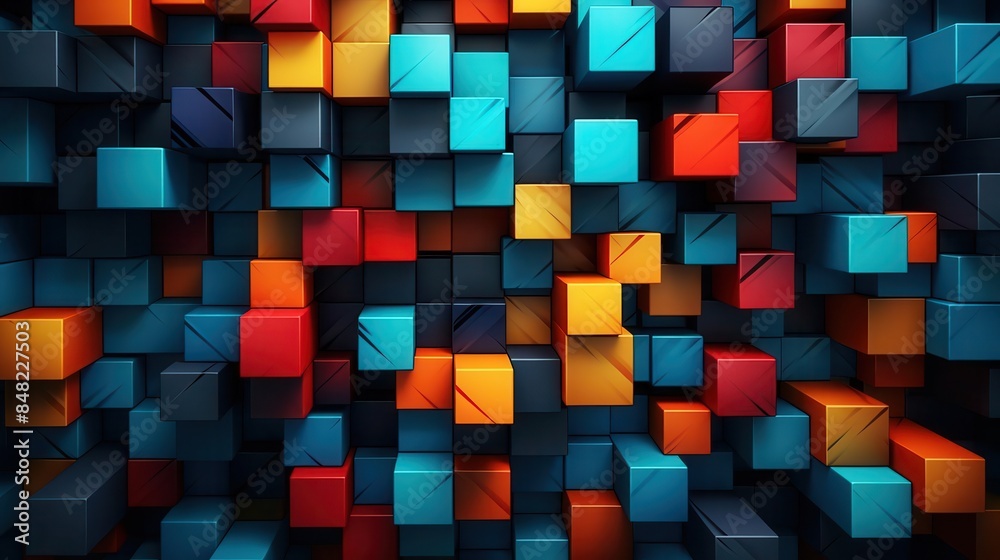 Colorful geometric shapes intertwined, close up, visual complexity ...