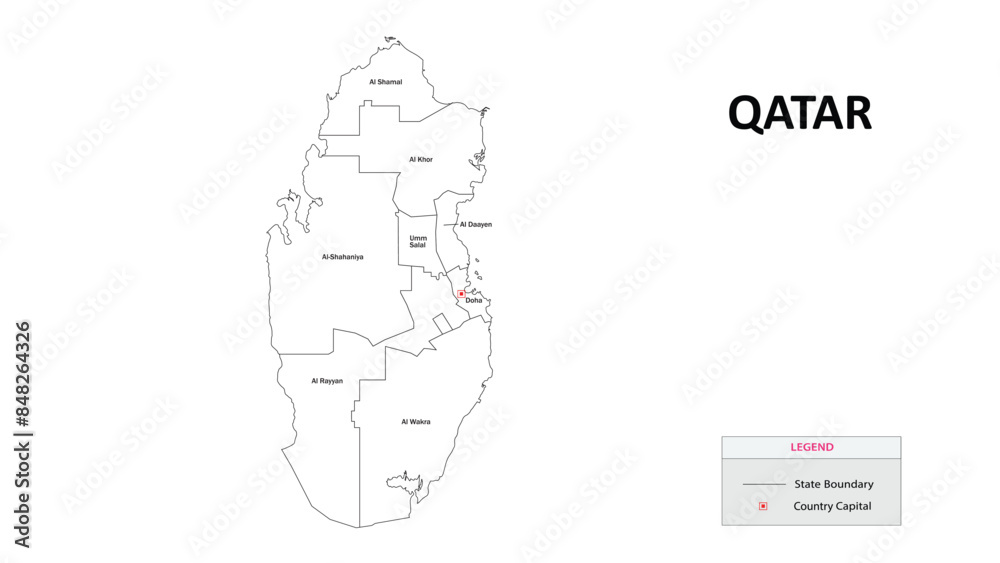 Vektor Qatar Map. State and district map of Qatar. Administrative map ...