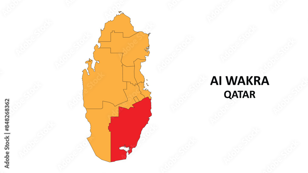 Ai Wakra Map in Qatar. Vector Map of Qatar. Regions map of Qatar. Stock ...