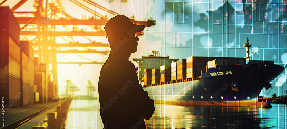 Trade Compliance Customs officer s silhouette with a mix of images ...
