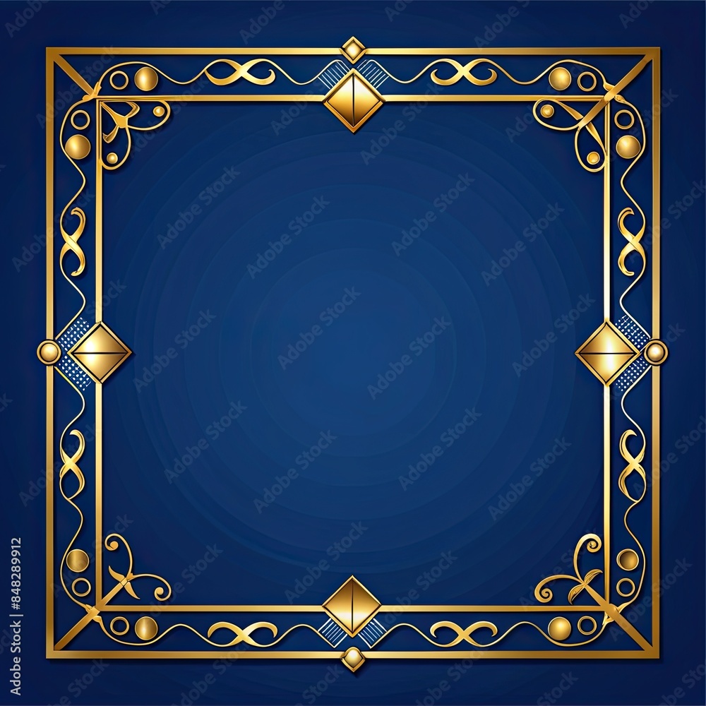 elegant blue background with golden ornamental frame, elegant and ...