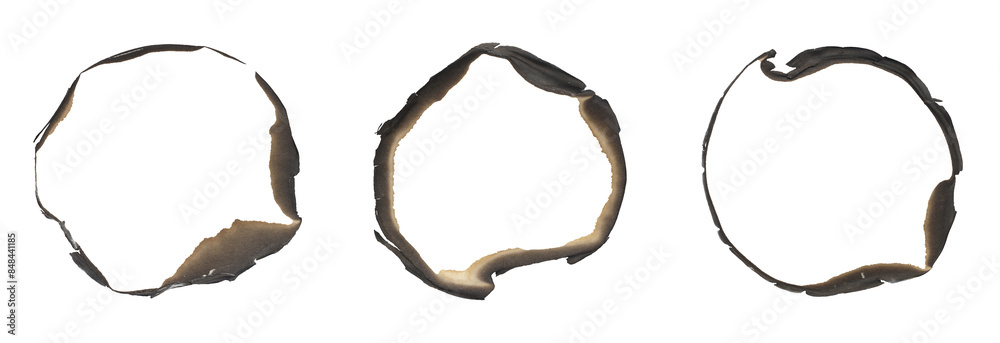 Set of isolated burnt edges of paper circles, round frame png burnt ...