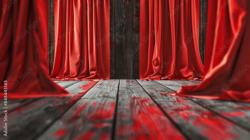 Red stage curtain and wooden floor realistic modern. Theatre, opera ...