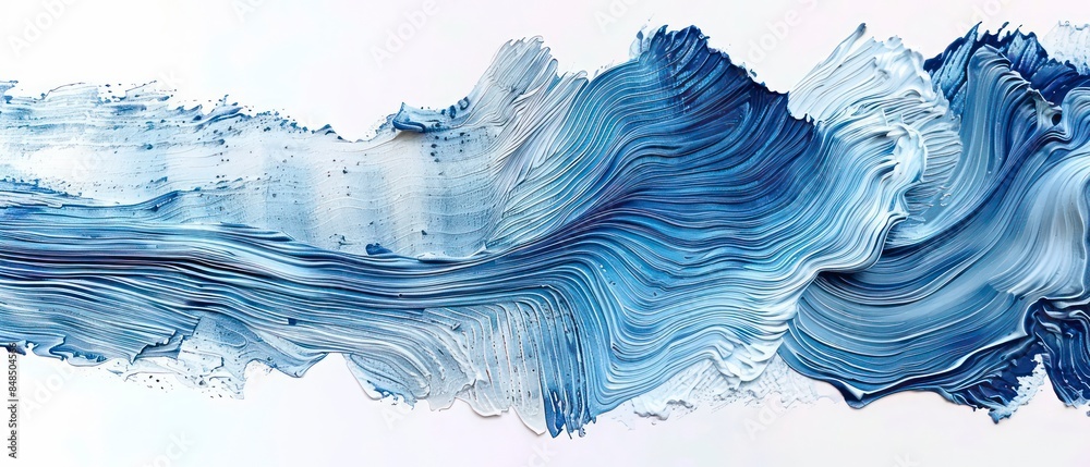 blue wavy ribbon made of paint, gracefully flowing across a crisp white ...