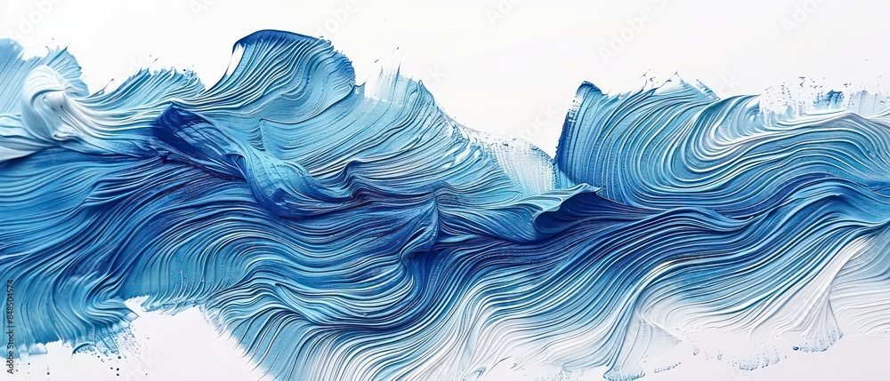 blue wavy ribbon made of paint, gracefully flowing across a crisp white ...