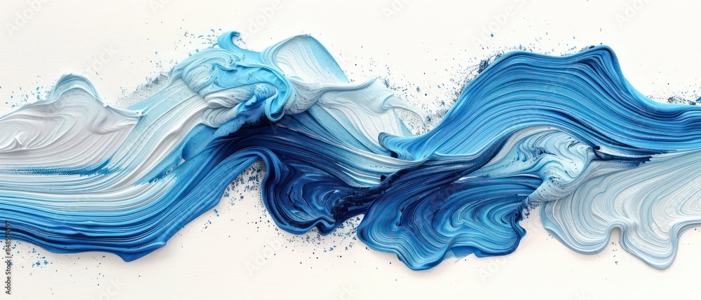 blue wavy ribbon made of paint, gracefully flowing across a crisp white ...