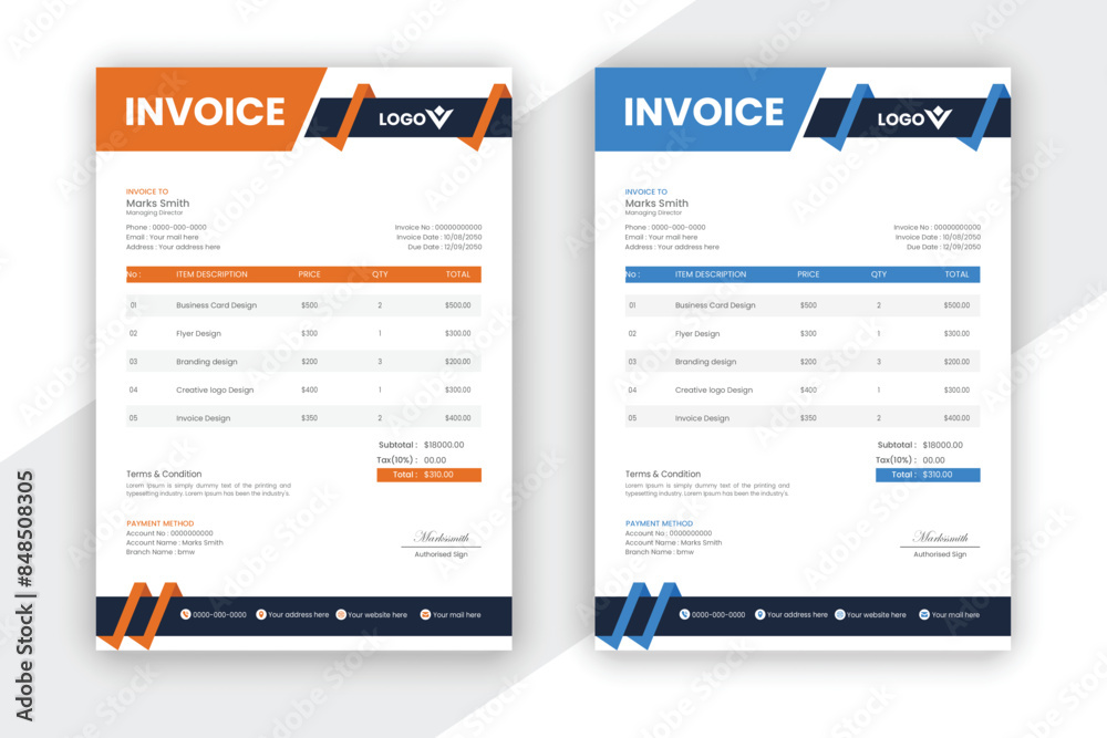 Professional Invoice Template, bill, tax, subtotal, calculation, total ...