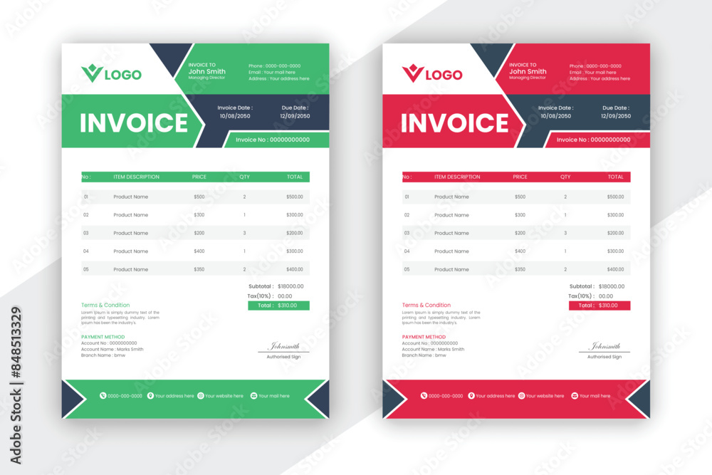 Professional Invoice Template, bill, tax, subtotal, calculation, total ...