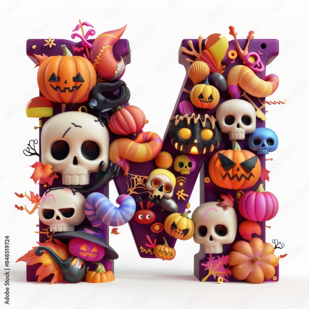 Halloween letter M with pumpkins and ghost. Autumn Halloween letter M ...